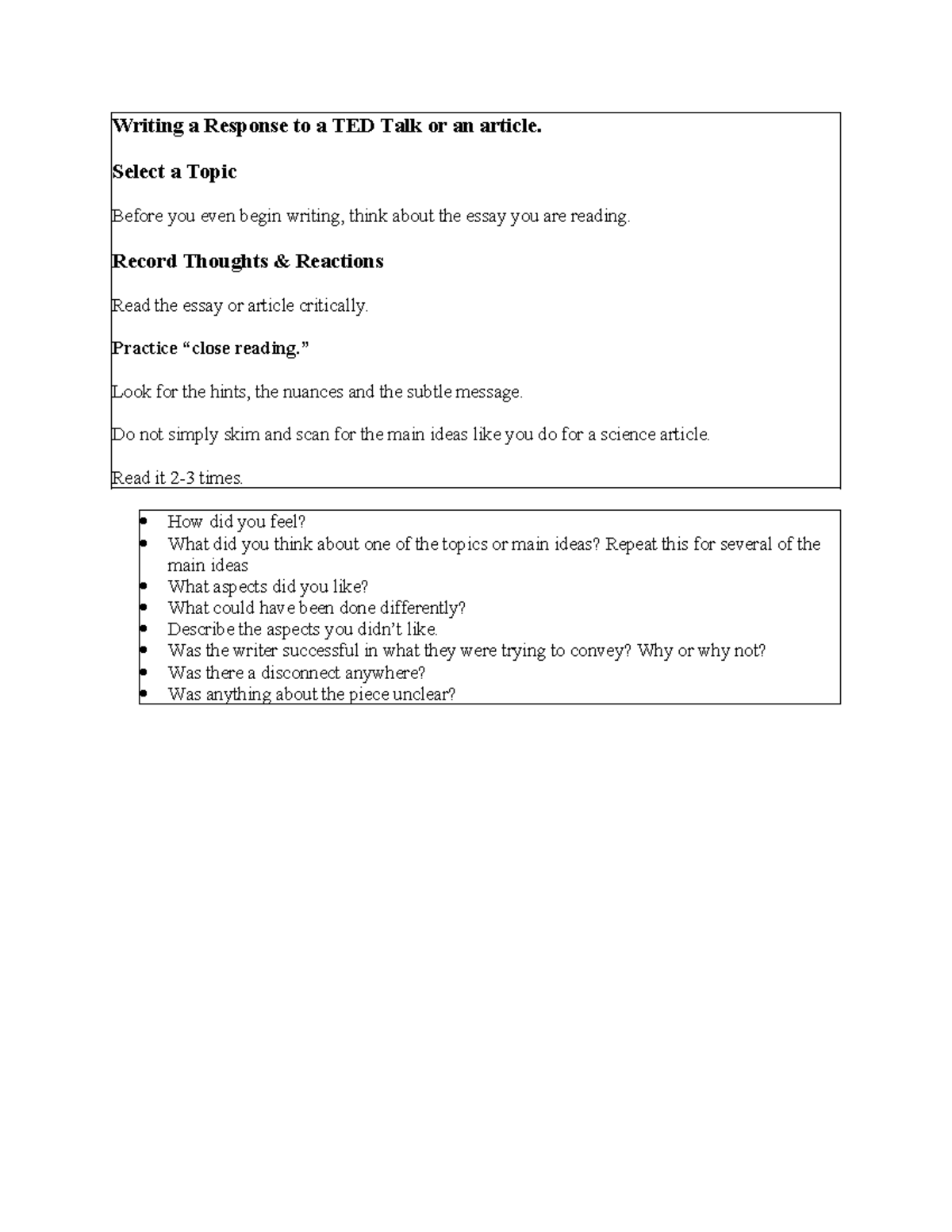 ENG 101: Close Reading Techniques for TED Talk Responses - Studocu