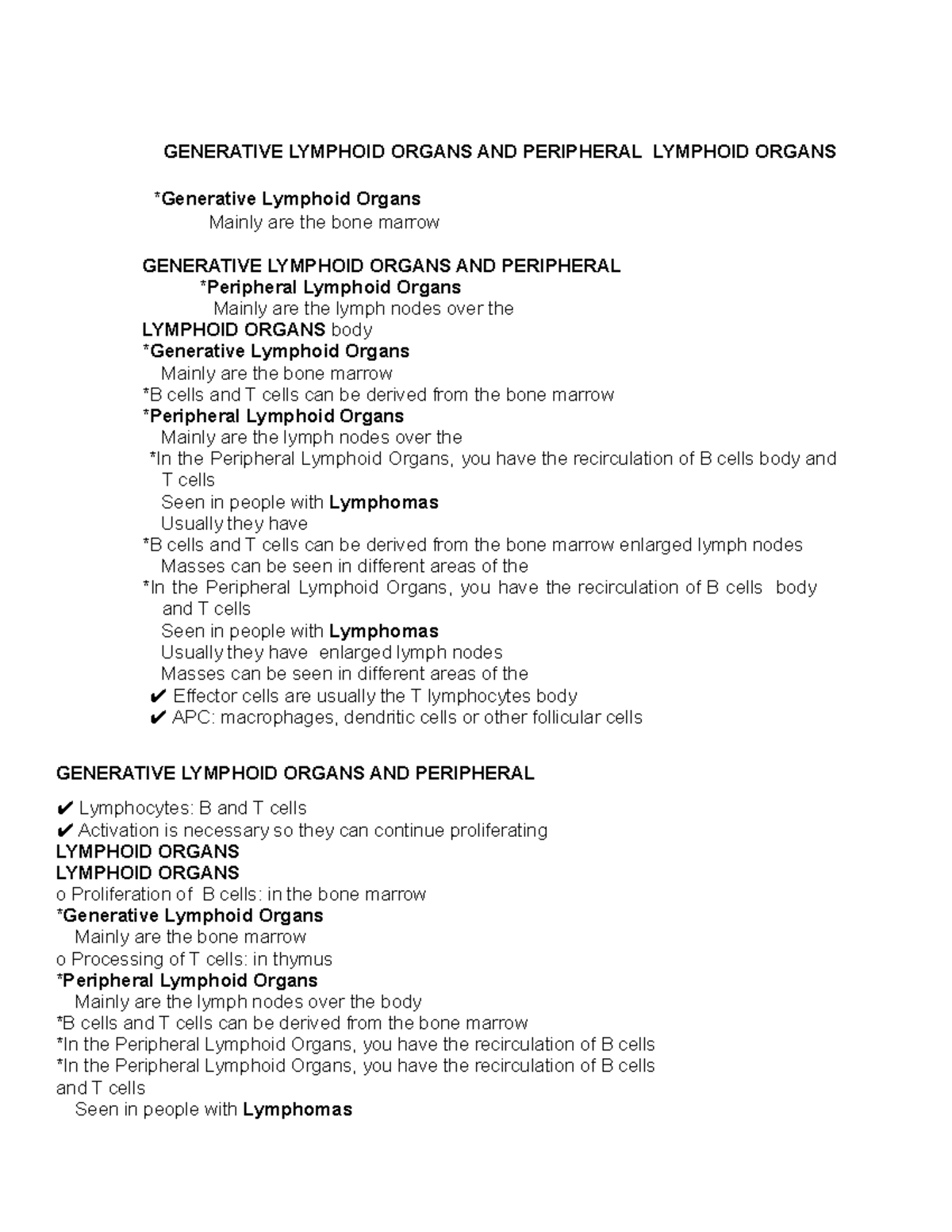 Generative and Peripheral Lymphoid Organs Overview - Studocu