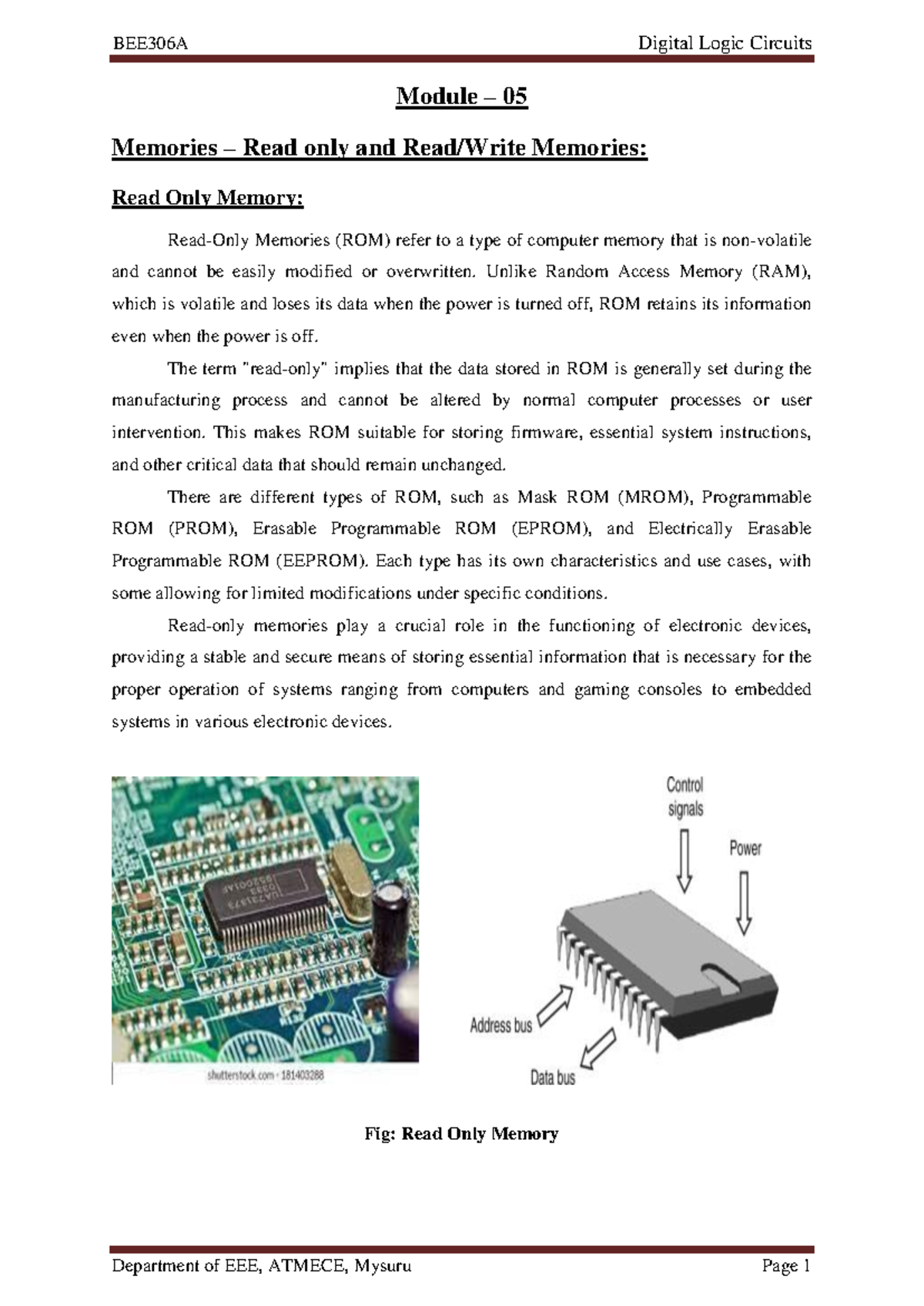 Digital Logic Circuits BEE306A Module 05: Understanding Memories and ...