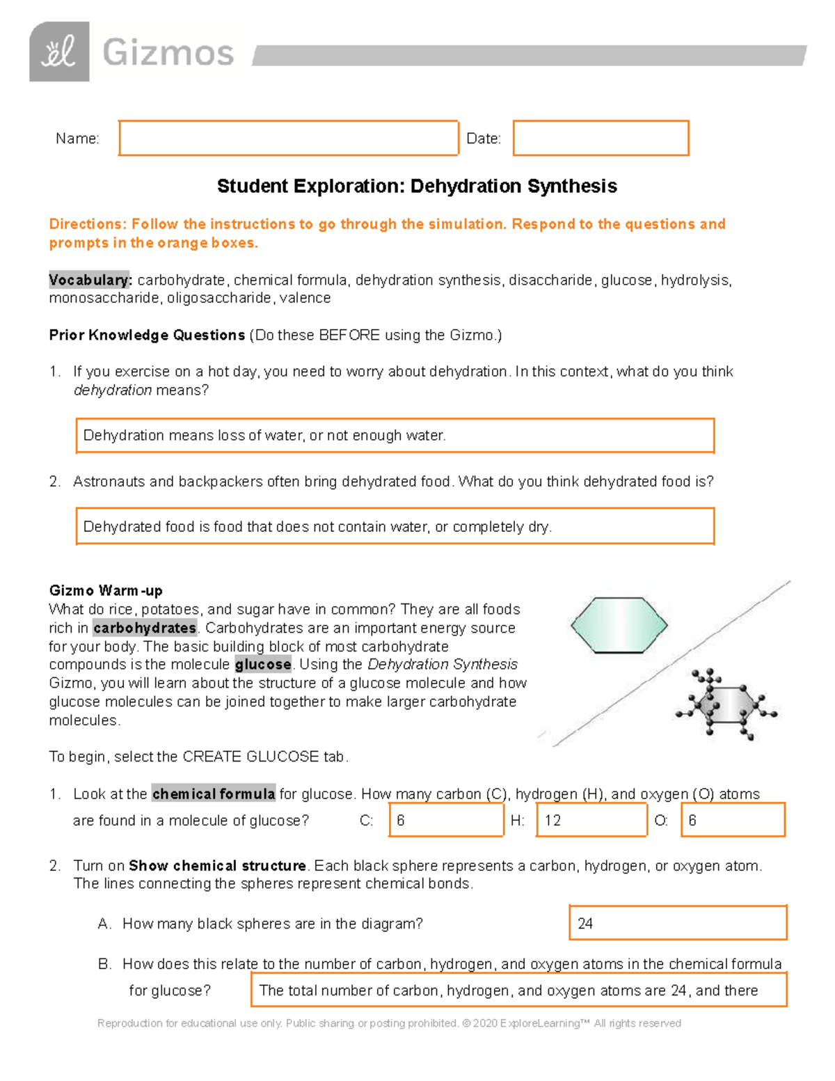Exploration of Dehydration Synthesis in Carbohydrates: Student Guide ...
