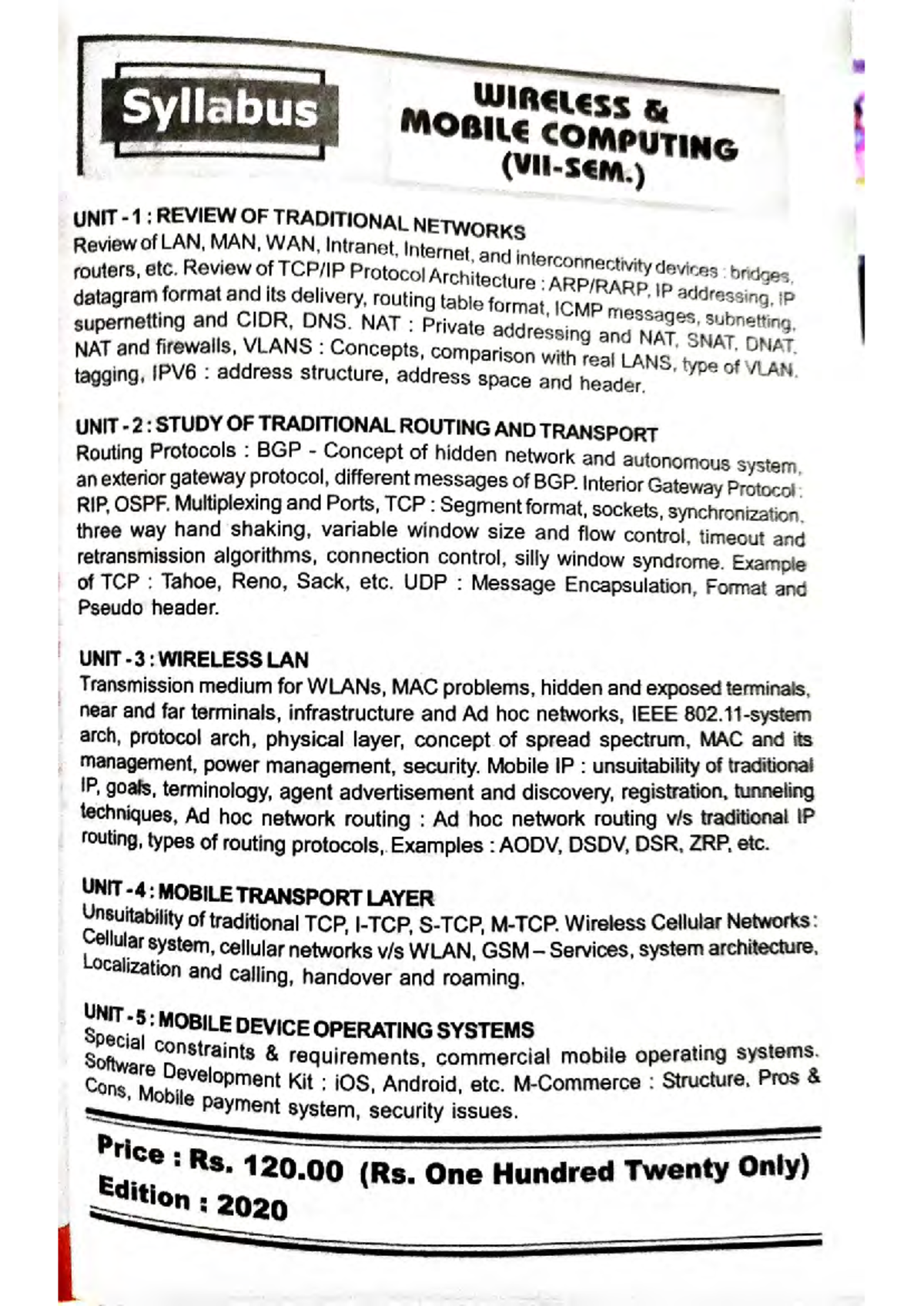 Reducedwireless mobile computing shivani - Syllabus WIRELESS MOBILE COMPUTING UNIT REVIEW OF ...