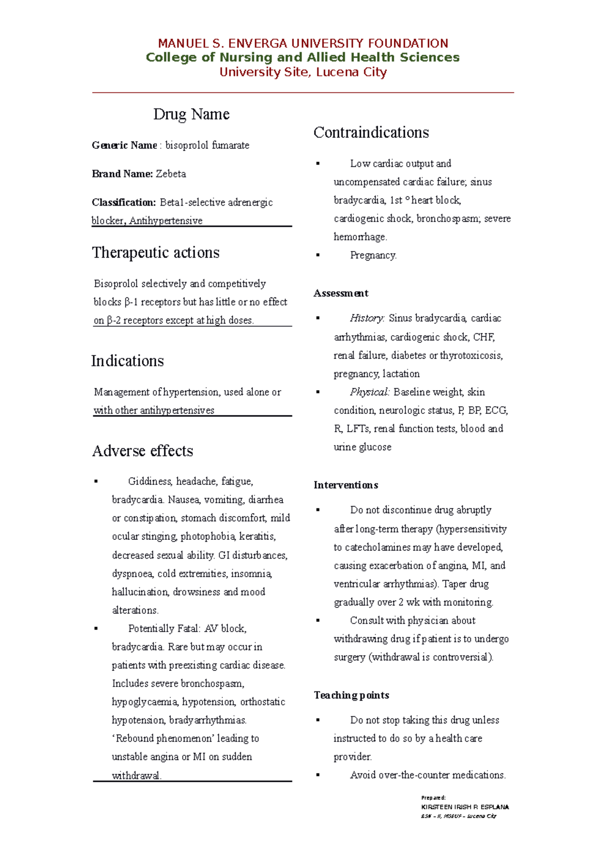Bisoprolol Fumarate (Zebeta) - Drug Study and Therapeutic Insights ...