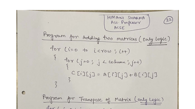Data Structures (ACSE) - Matrix Operations & Linked Lists Overview - Studocu