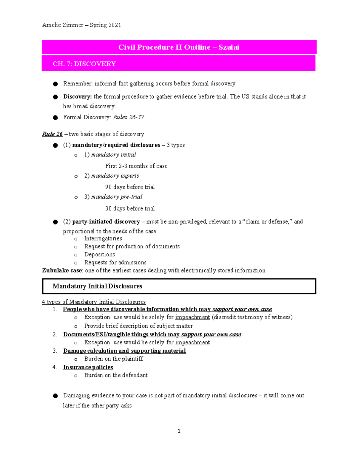 Civil Procedure II (CIV PRO II) Outline - Spring 2021 - Final Exam ...