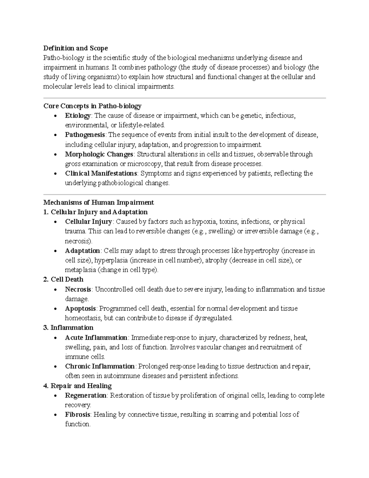 Patho Biology: Understanding Disease Mechanisms and Impairments - Studocu