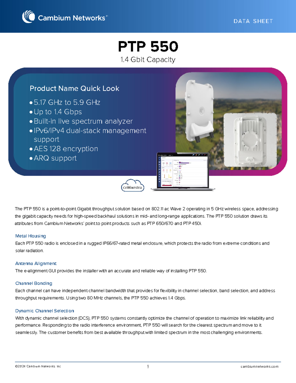 Cambium Networks PTP 550: Data Sheet Overview and Specifications - Studocu