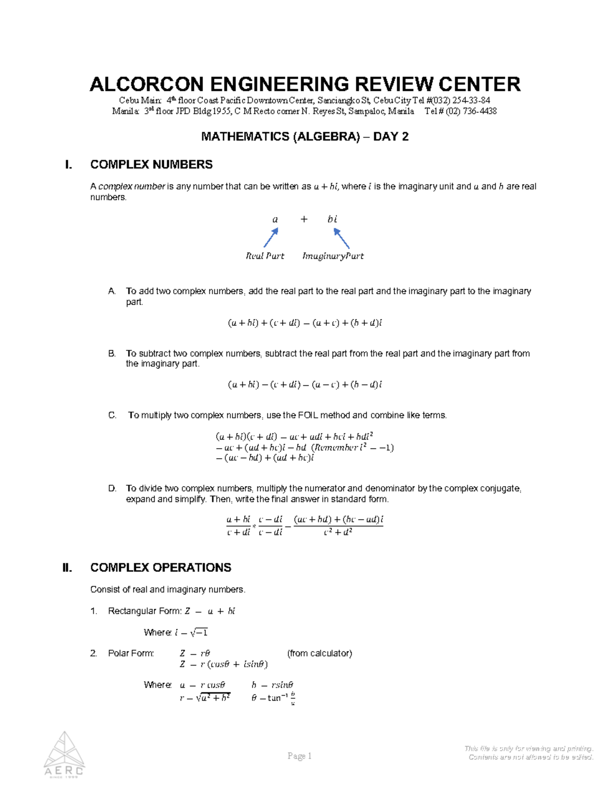 Math 101 - Handouts Day 02: Complex Numbers & Vectors in Geometry - Studocu