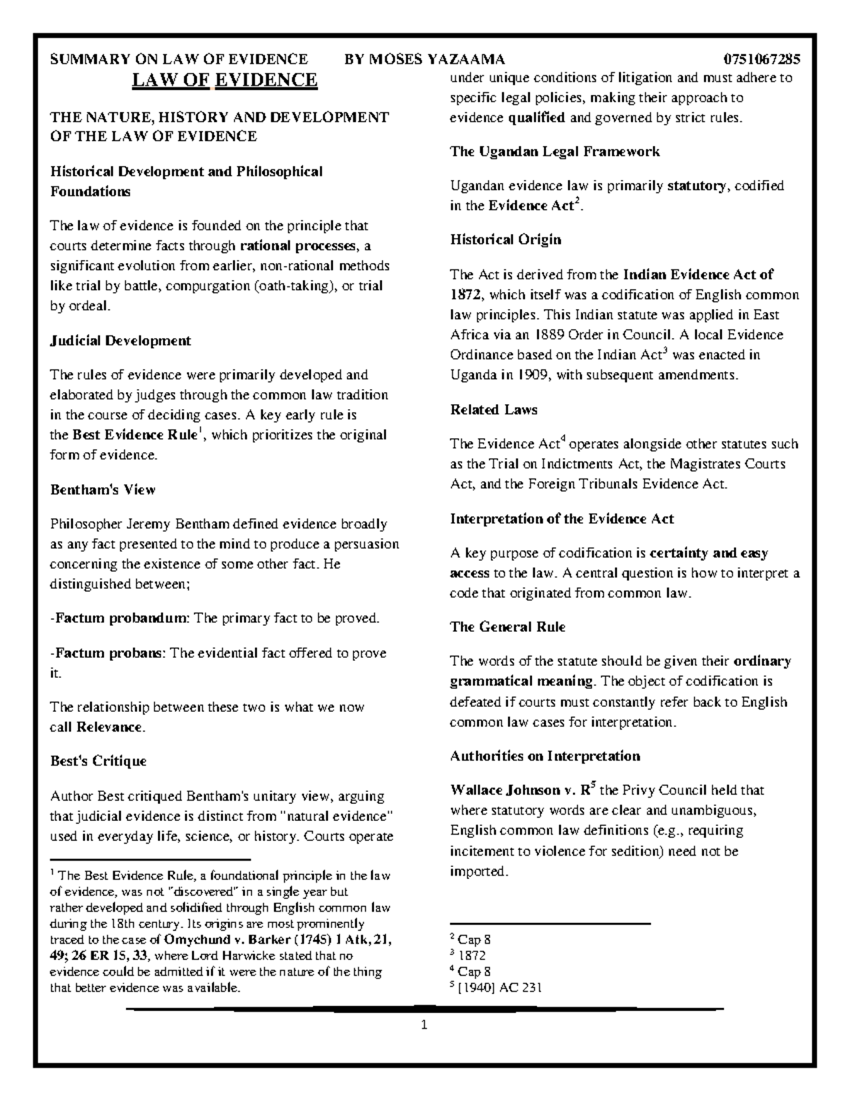 SUMMARY ON LAW OF EVIDENCE (0751067285) - A Comprehensive Overview ...