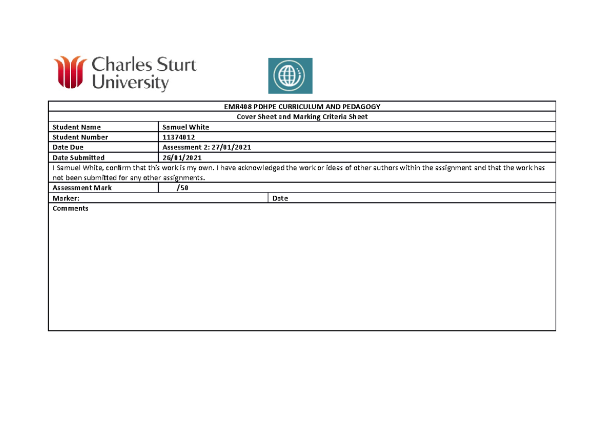 EMR408 Assignment 2: Designing a PDHPE Unit Plan for Wellbeing - Studocu