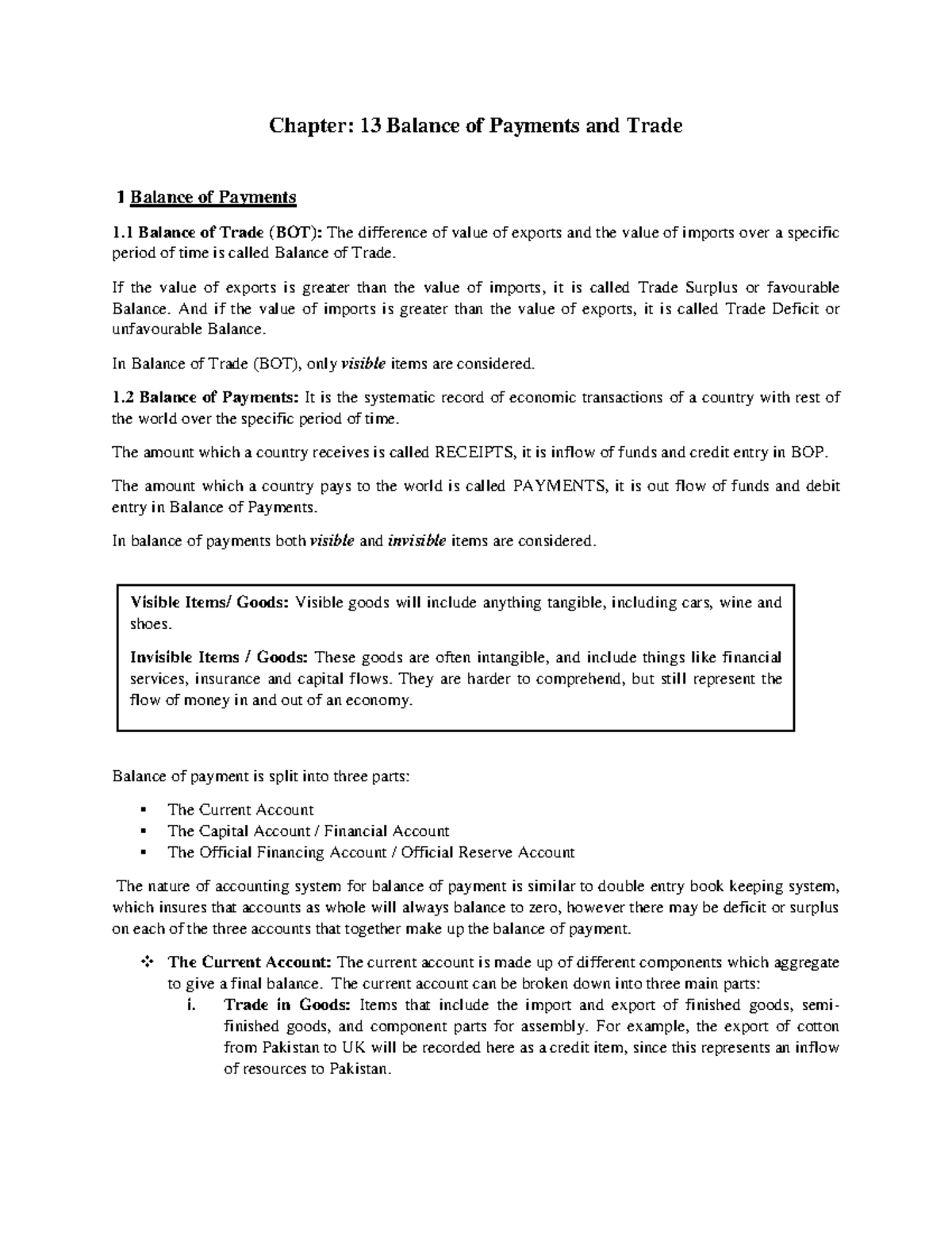 PRC - Ch Economics 13 - Balance of Payments & Trade Notes - Studocu