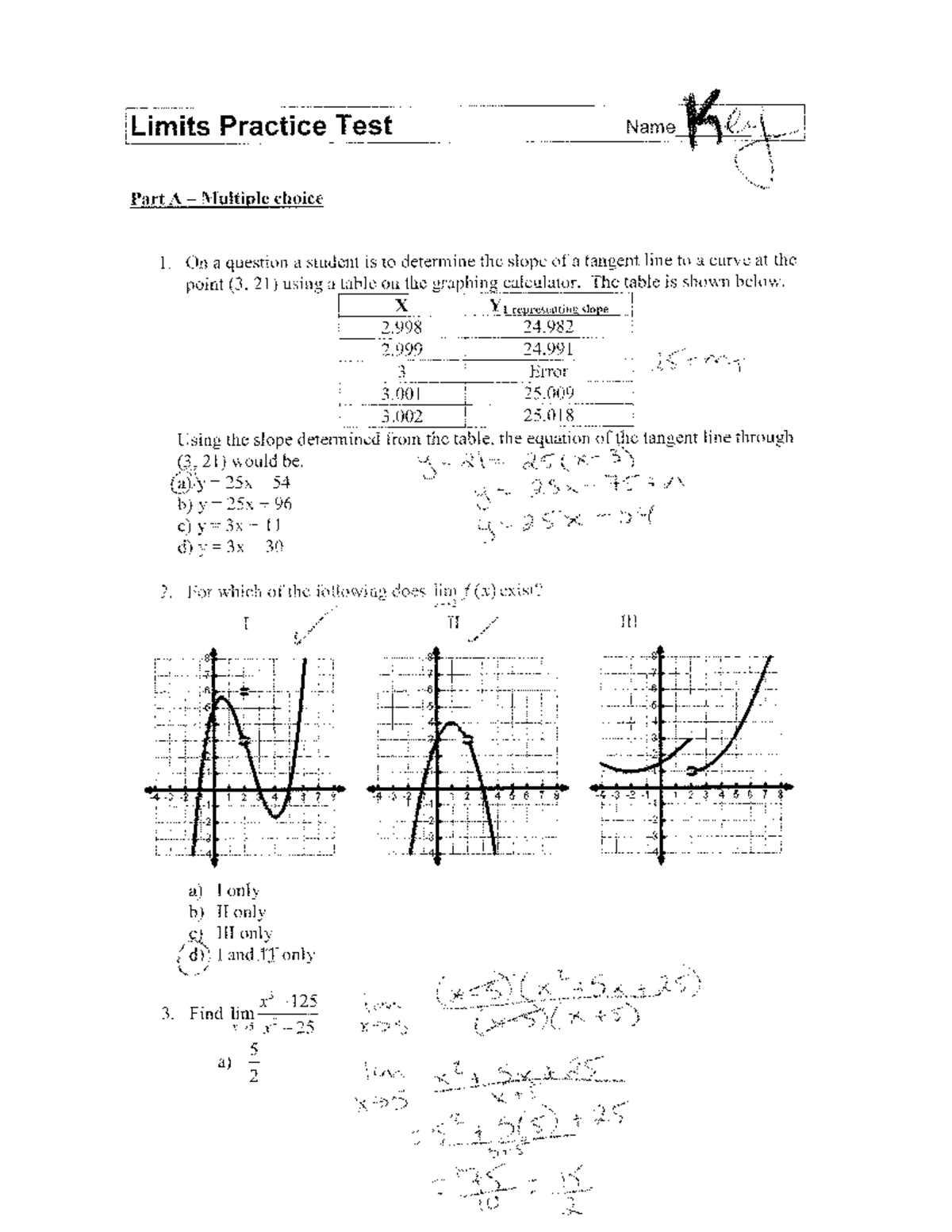 Unit 1 - Limits Practice Test Solutions KEY - Studocu