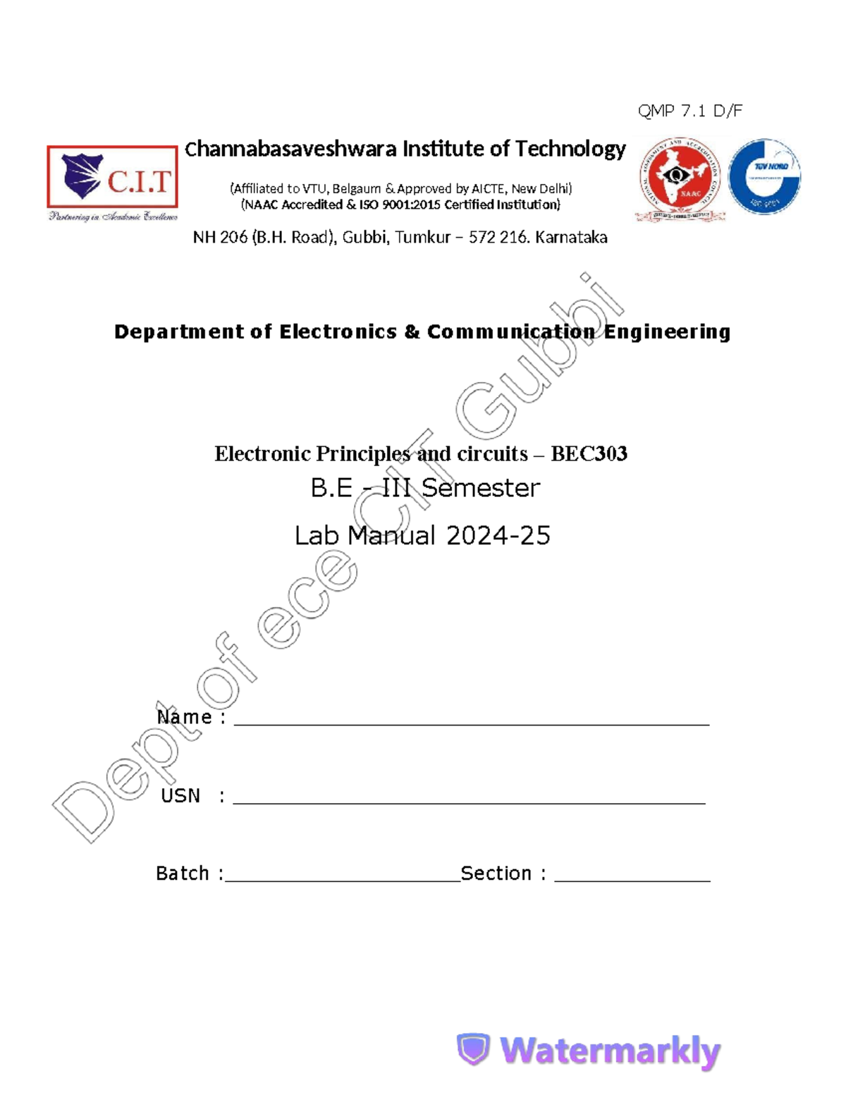 EPC Lab Manual for BEC303: Electronic Principles & Circuits - Studocu
