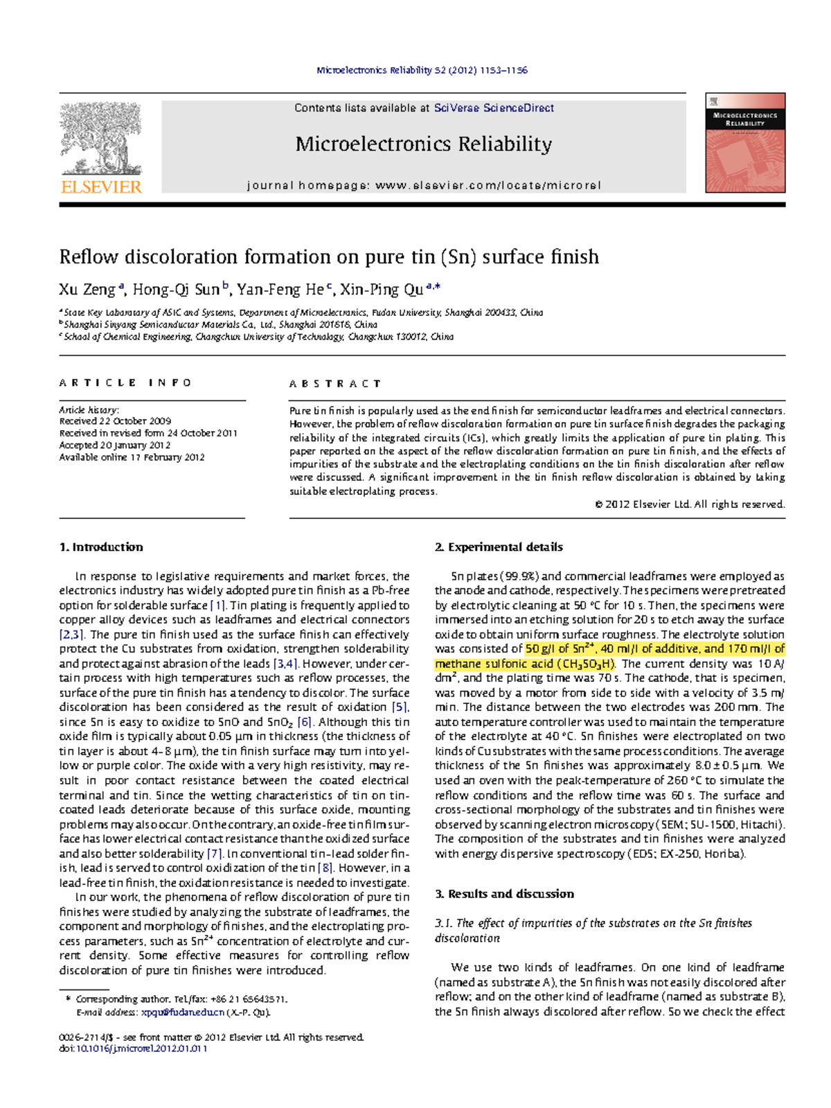 Reflow Discoloration of Pure Tin (Sn) Surface Finish: Analysis ...