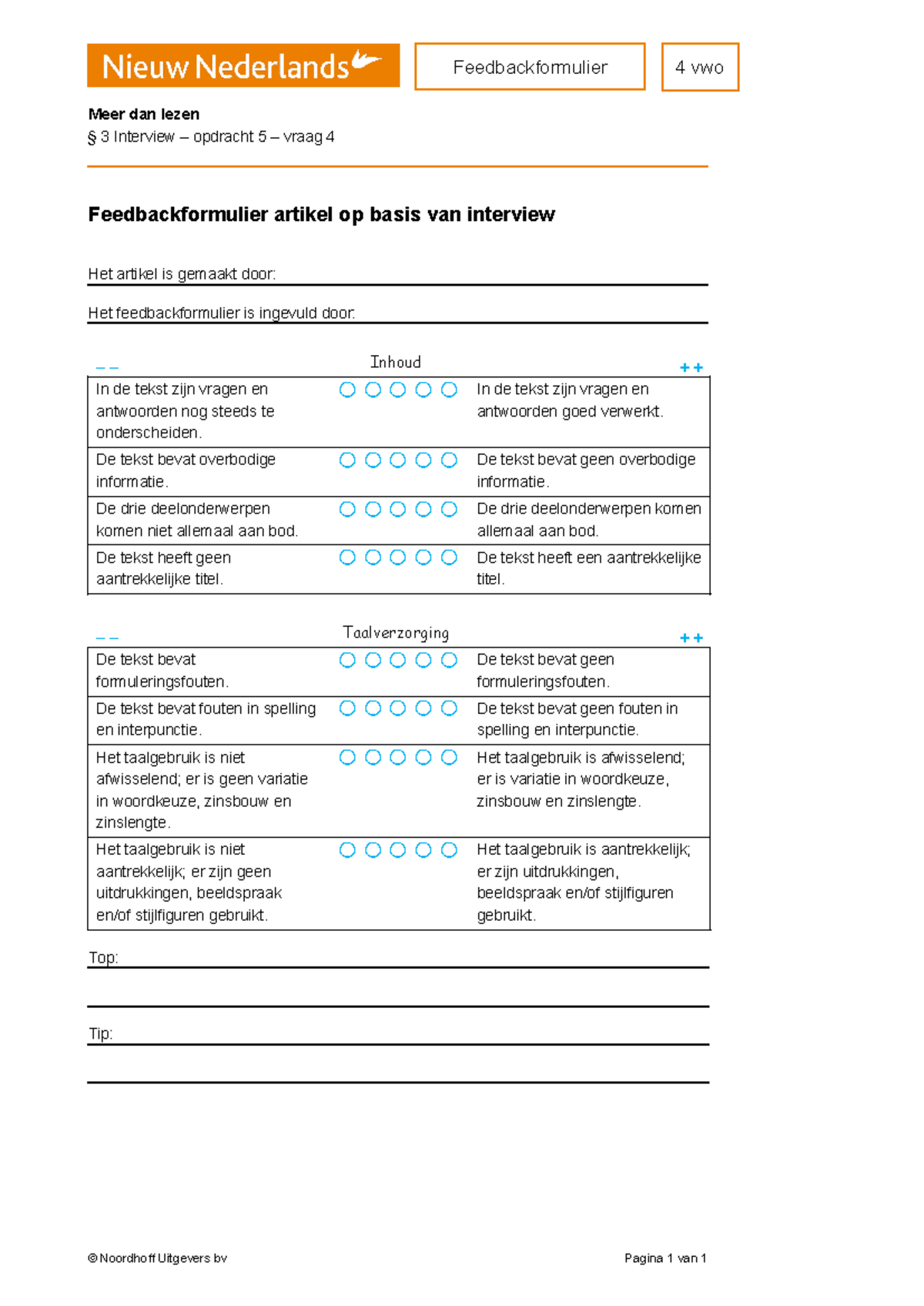 NN7 4v 01 LZ 03 Feedbackformulier Interview Verwerken Opdracht 5 - Studeersnel