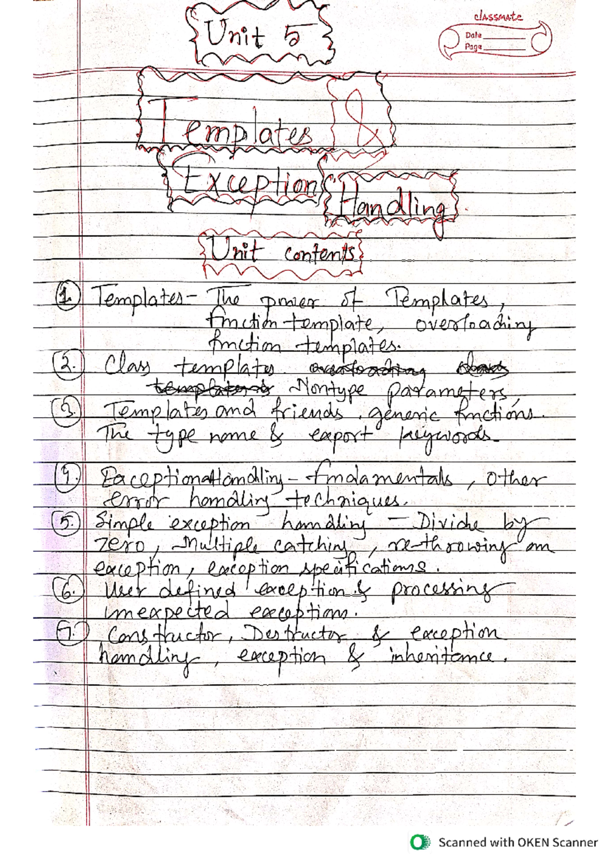 Unit 5 OOP Notes: Templates & Exception Handling Fundamentals - Studocu