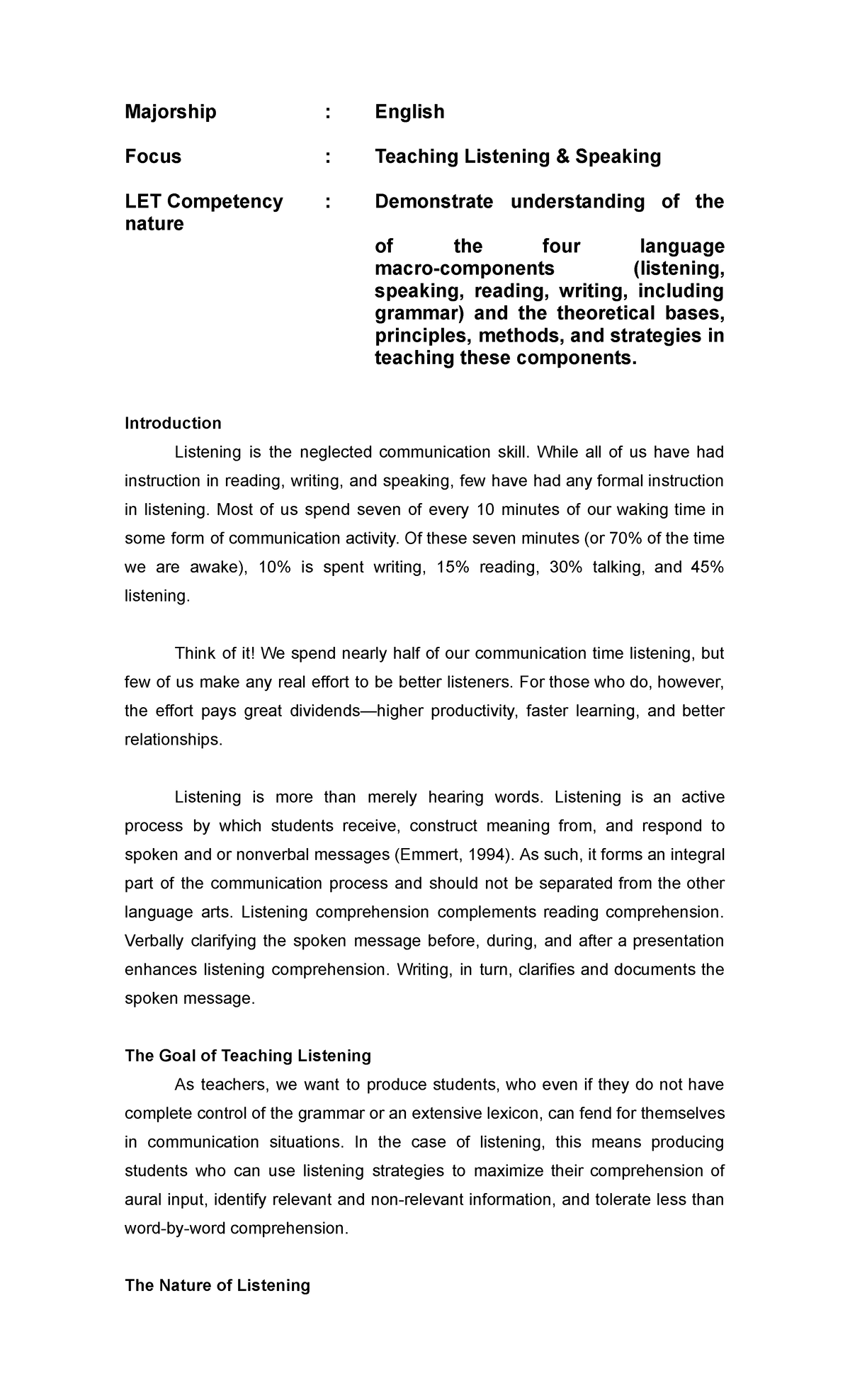 3 Teaching Listening And Speaking - Majorship : English Focus ...