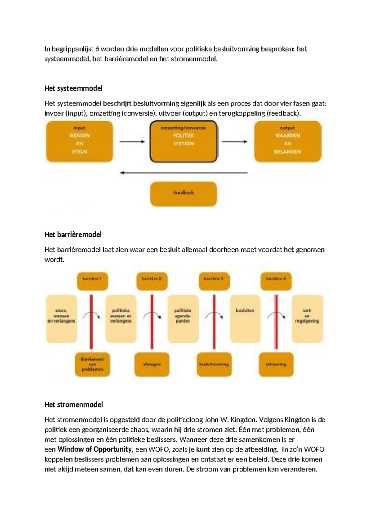 Extra Uitleg Modellen Politieke Besluitvorming: Systeem-, Barrière- en ...