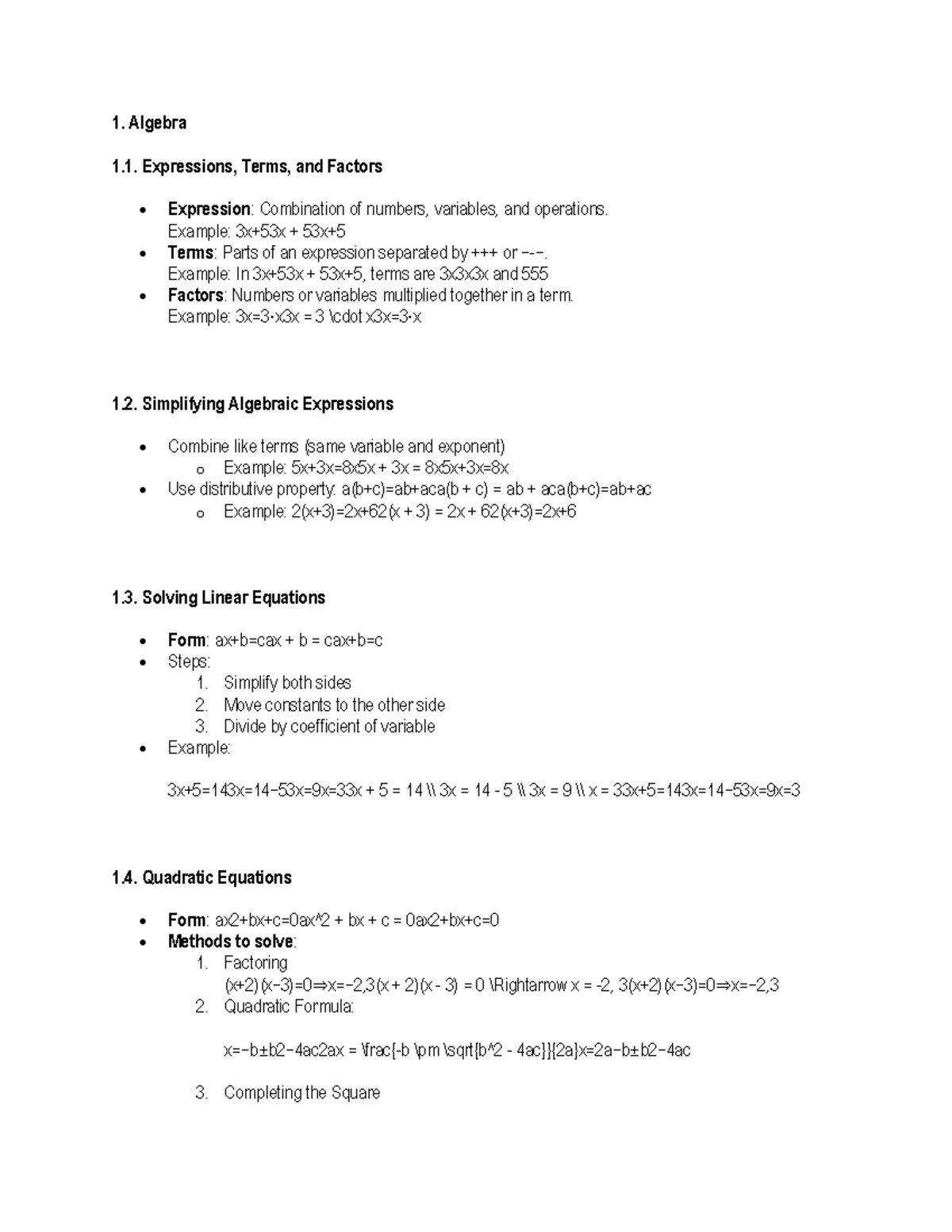 Algebra 1.1: Expressions, Terms, Factors, and Equations Overview - Studocu