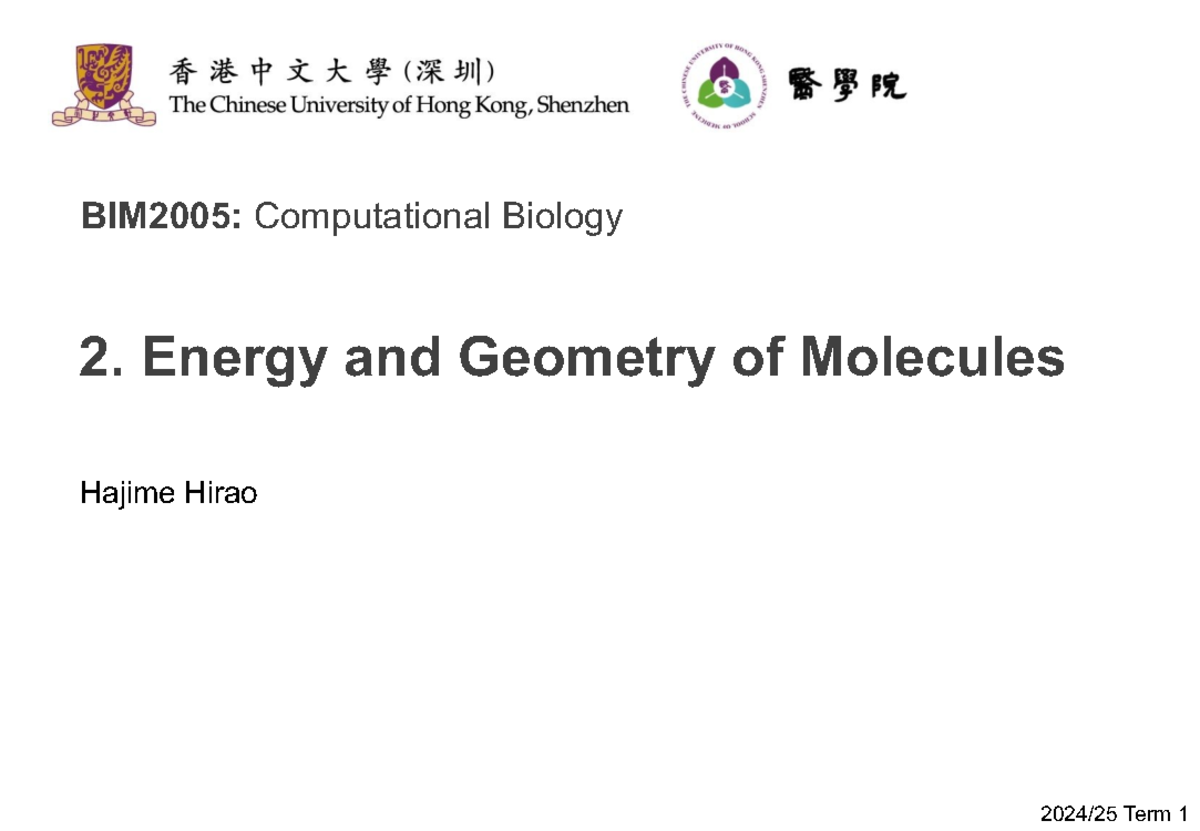 BIM2005 - Computational Biology: Energy and Geometry of Molecules - Studocu