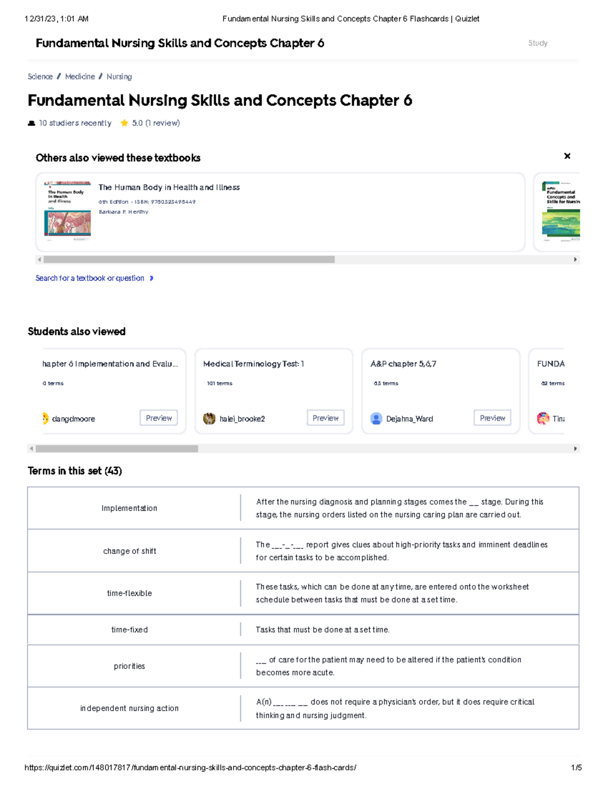 Fundamental Nursing Skills & Concepts CH 6 Flashcards for Study - Studocu