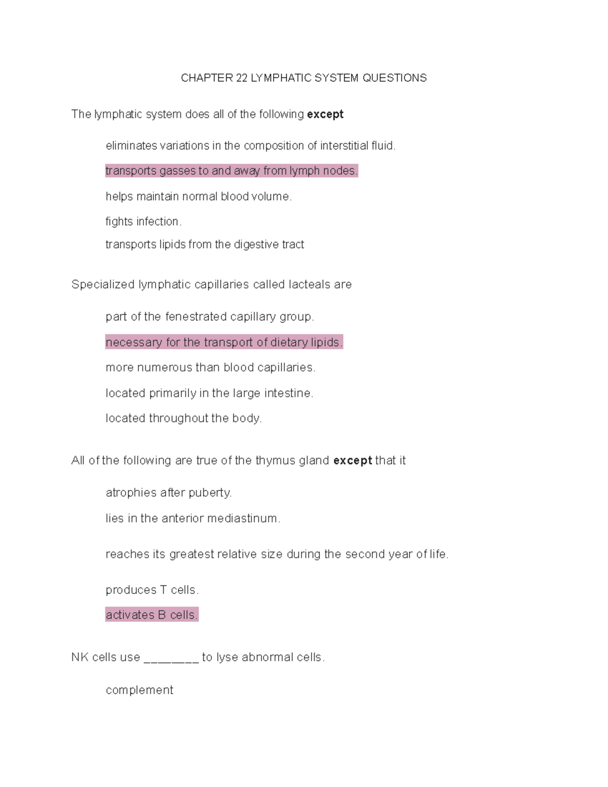 CHAPTER 22-23 Lymphatic & Respiratory System Exam Review Questions ...