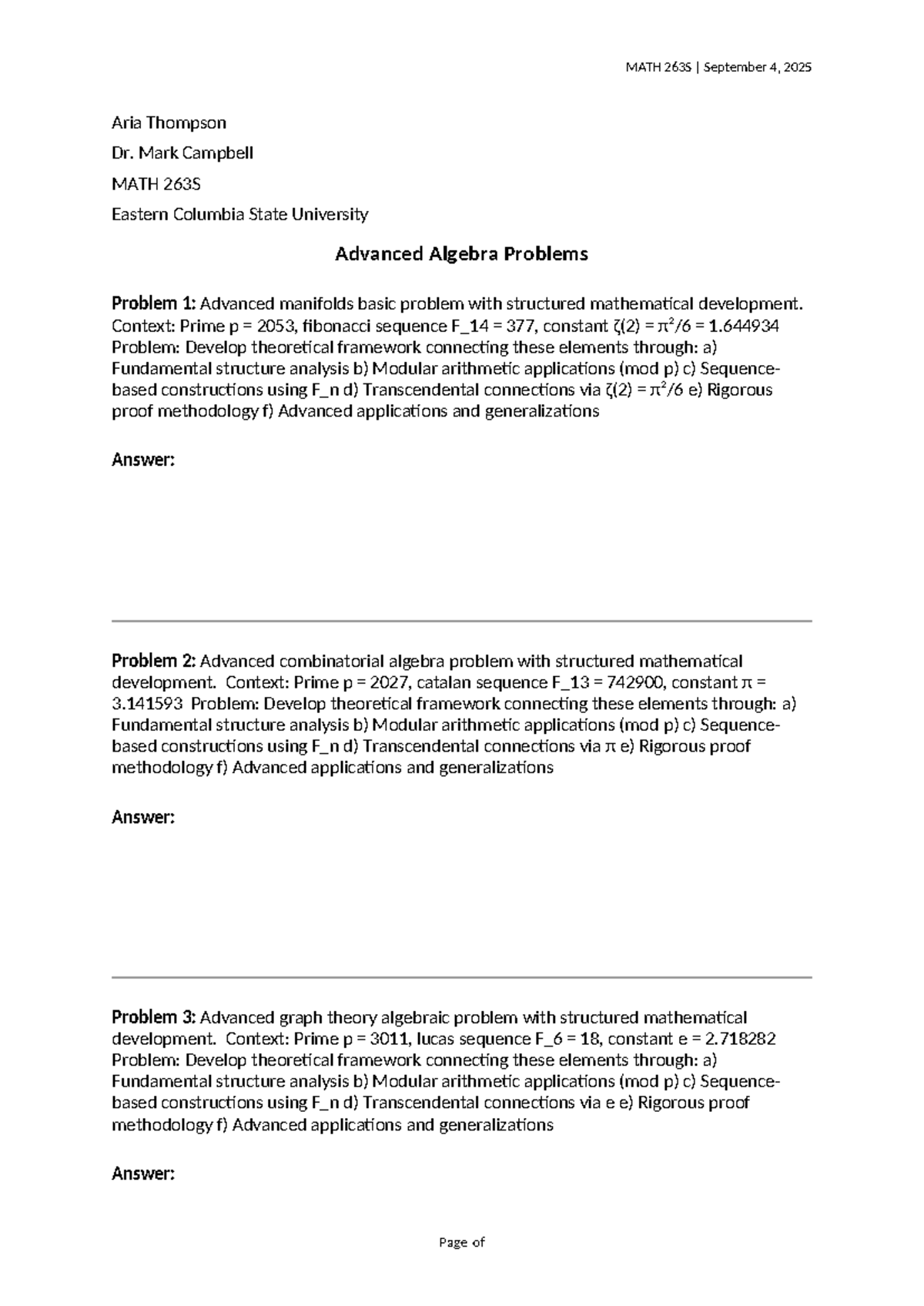 MATH 263S Advanced Algebra Problems and Solutions - Studocu