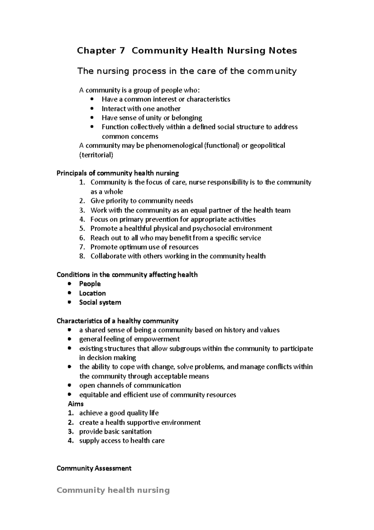 CHN Community Health Nursing: The Nursing Process Explained - Studocu