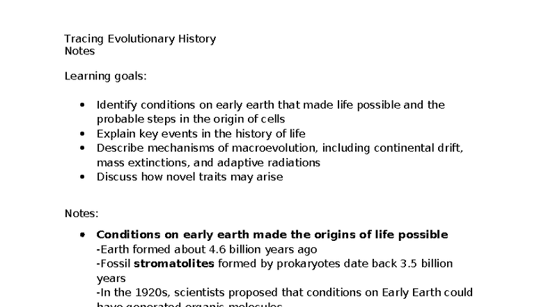 Tracing Evolutionary History: Key Concepts & Events (Bio 101) - Studocu