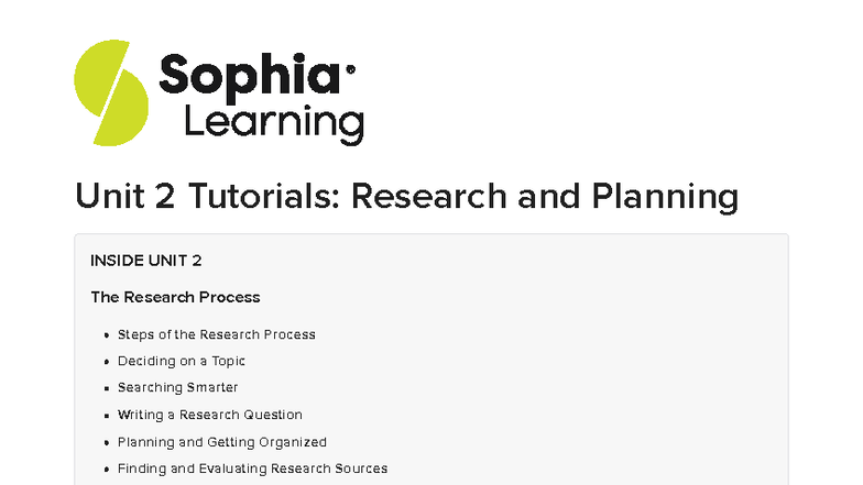 Unit 2 Tutorials: Research Process & Planning Strategies - Studocu
