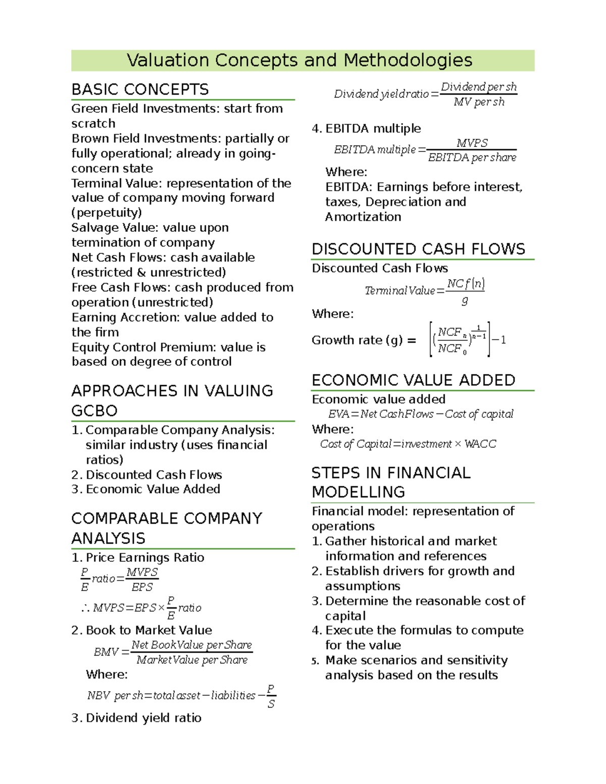 Synchronous 2 - Valuation Concepts and Methodologies - Valuation Concepts and Methodologies ...