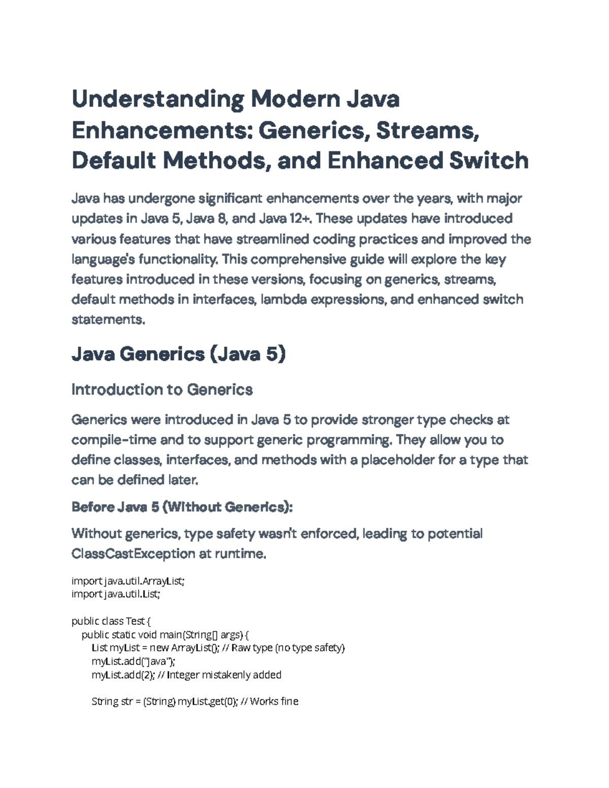 Java Enhancements: Generics, Streams, Default Methods & Switch (CS101) - Understanding Modern ...