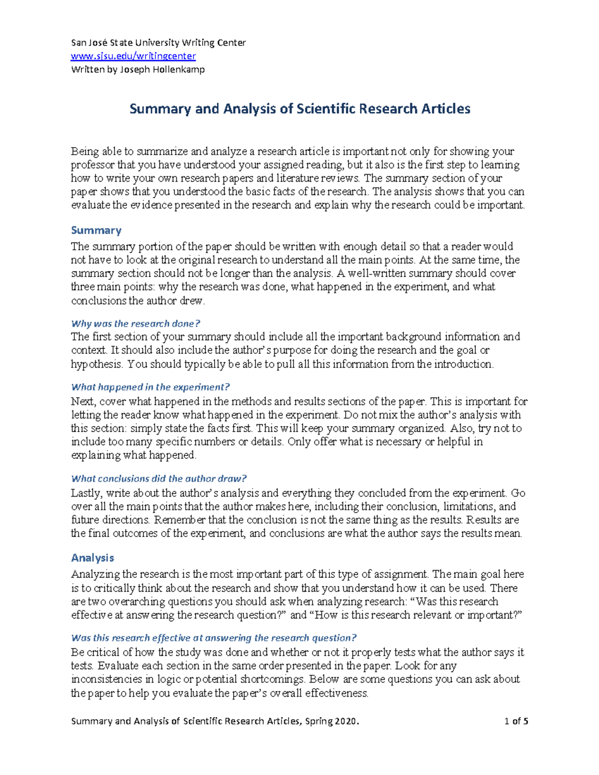 Summary and Analysis of Scientific Research Articles (PURS 2) - Studocu