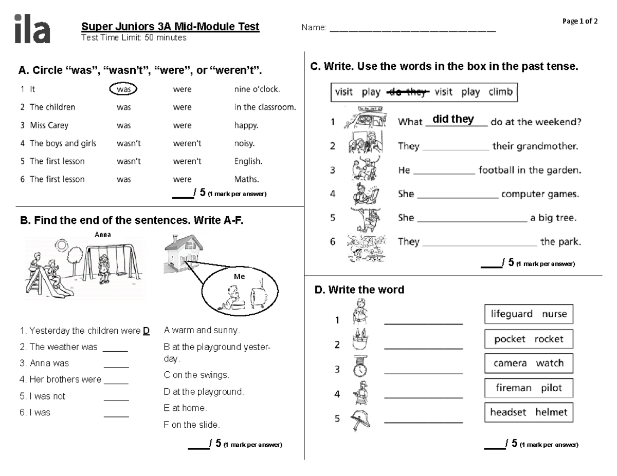 Super Juniors 3A MMT PBL Test: Past Tense Exercises - Studocu