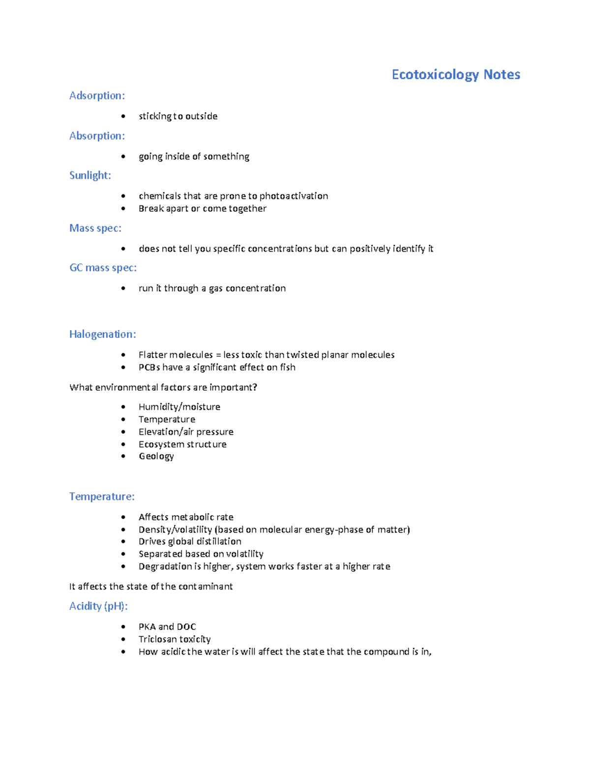 Ecotoxicology Lecture Notes: Key Concepts and Toxicological Effects ...
