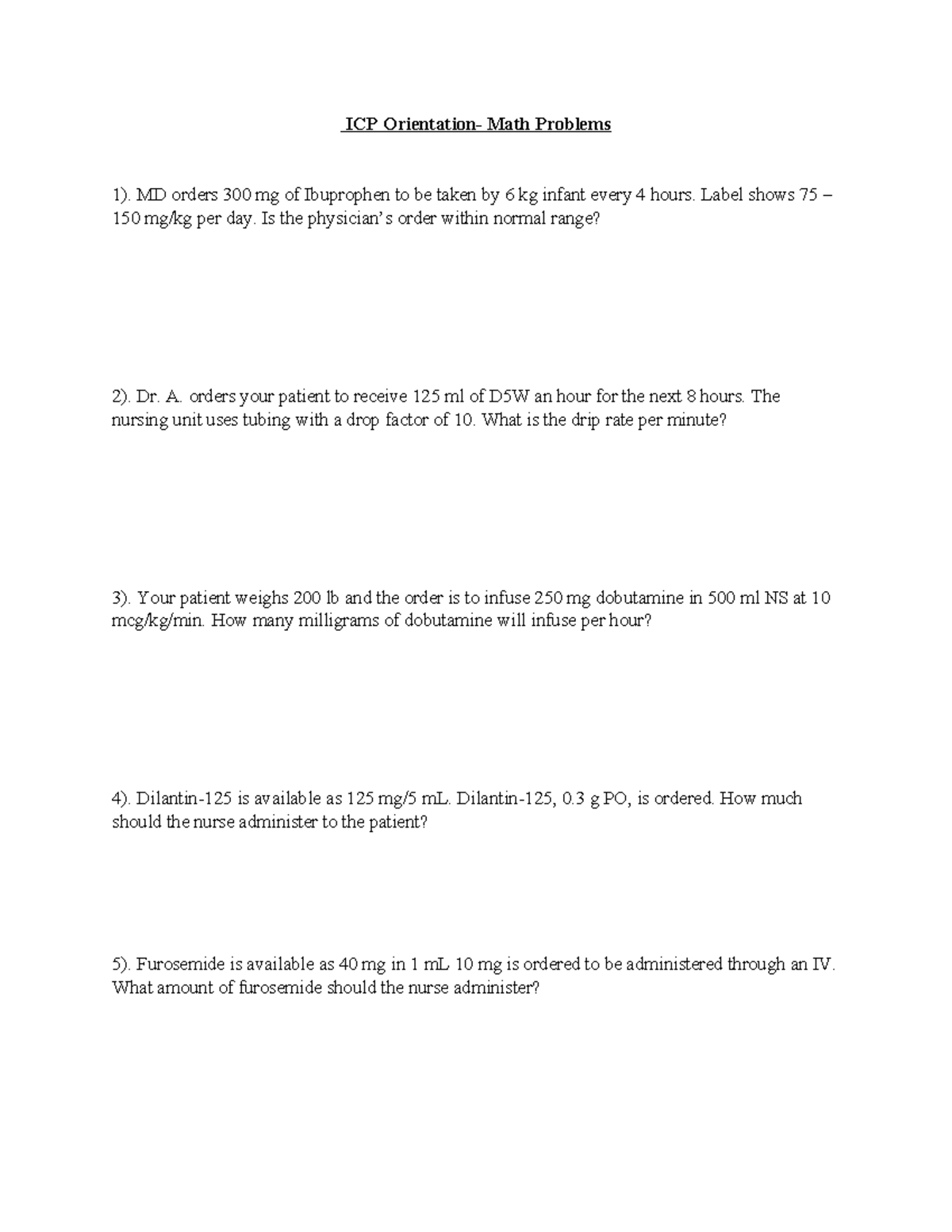 ICP Math Problems: Health Alterations Study Guide - Studocu