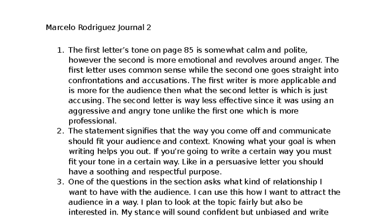 Journal 2 Analysis: Tone and Audience Engagement - Studocu