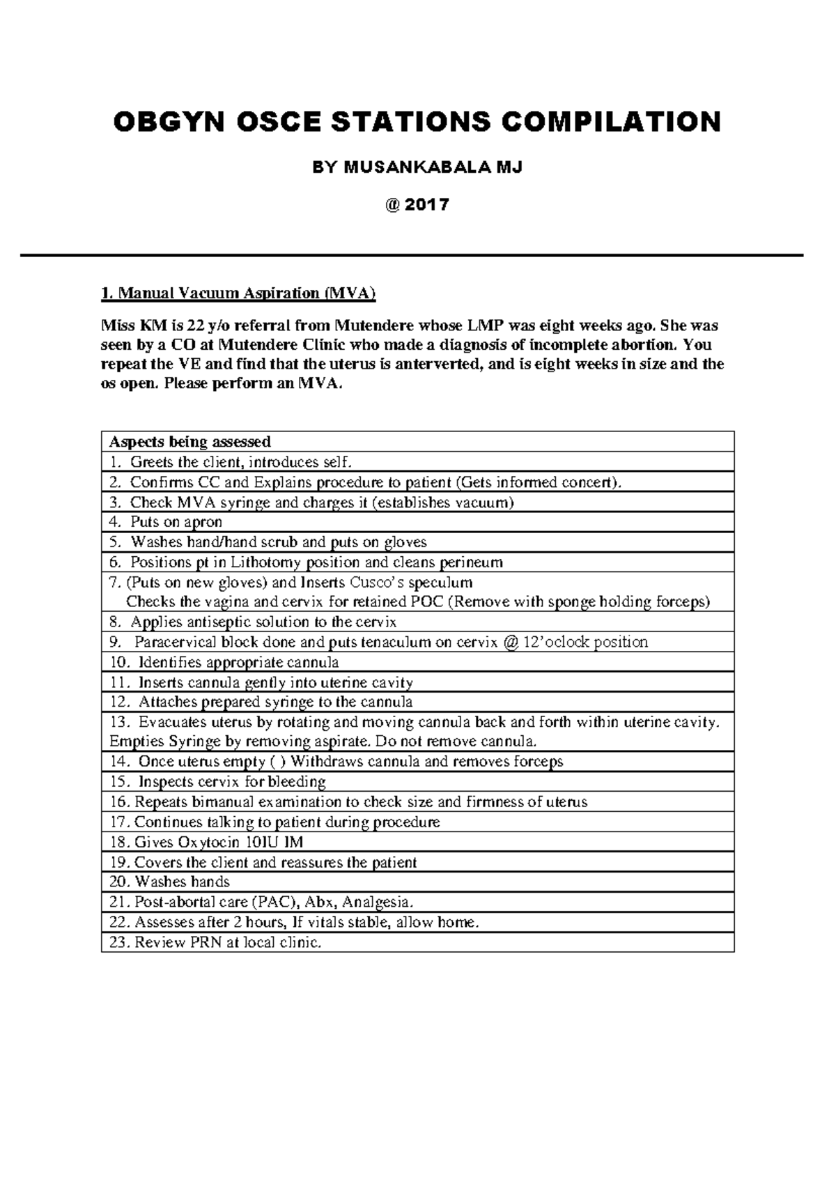 OBG OSCE Stations - Study guide Study materials Exam preparations Question papers Past papers ...