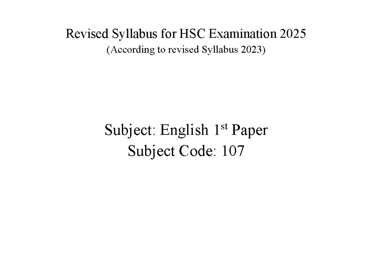 HSC English 1st Paper 2025: Revised Syllabus Overview - Studocu