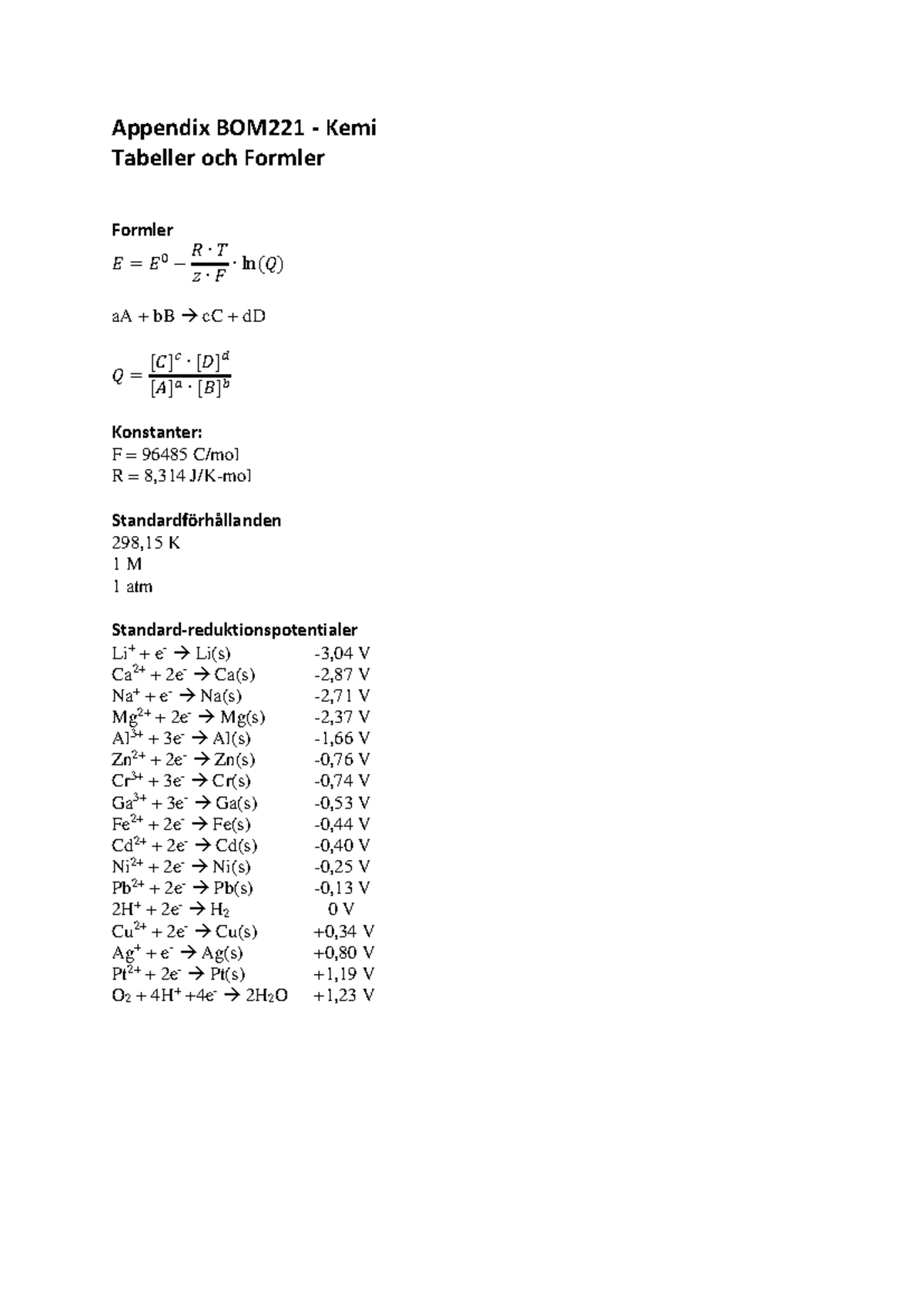 Formelsamling kemi 2018 - Appendix BOM221 - Kemi Tabeller och Formler ...
