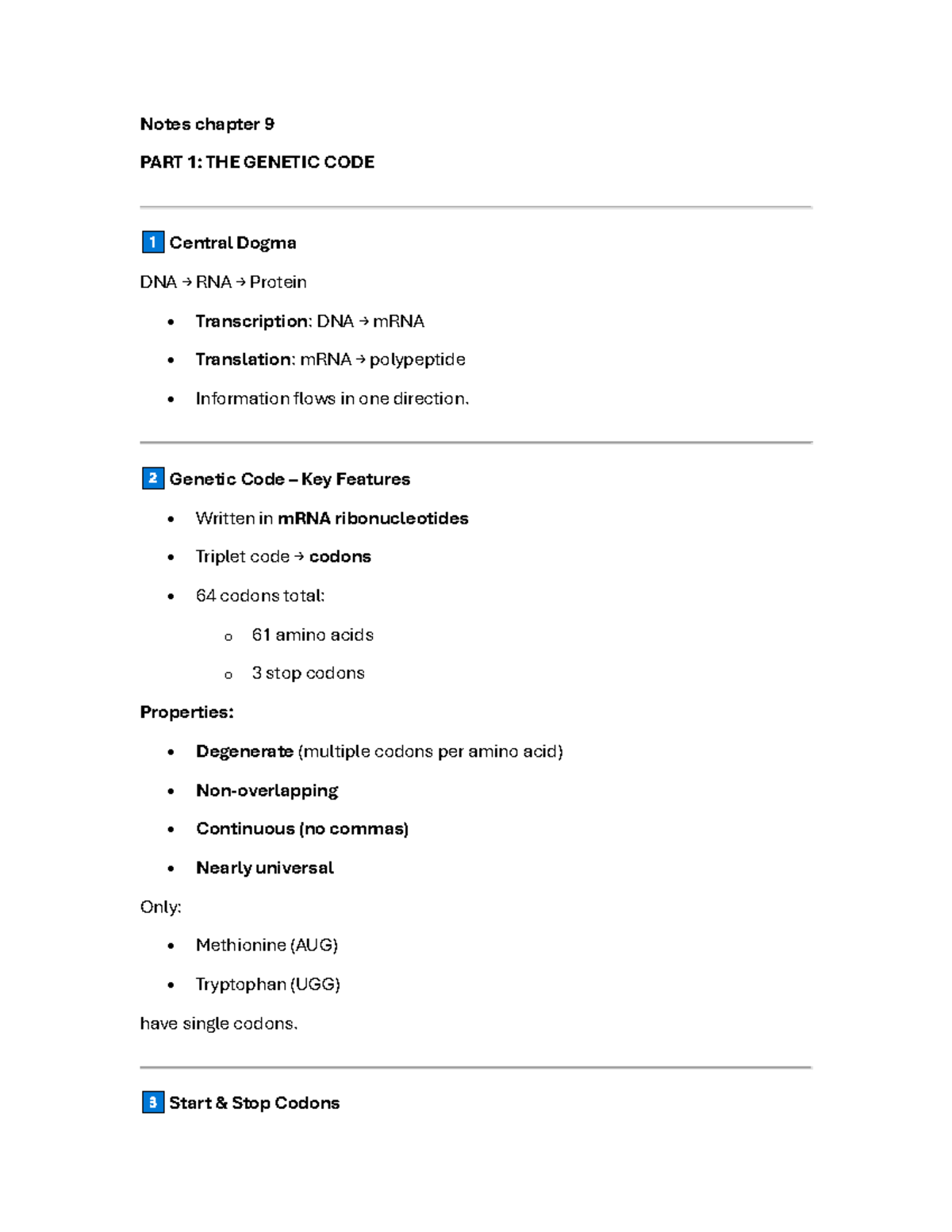 BIO2133 Chapter 9 - Genetics Lecture Notes: The Genetic Code & Protein ...