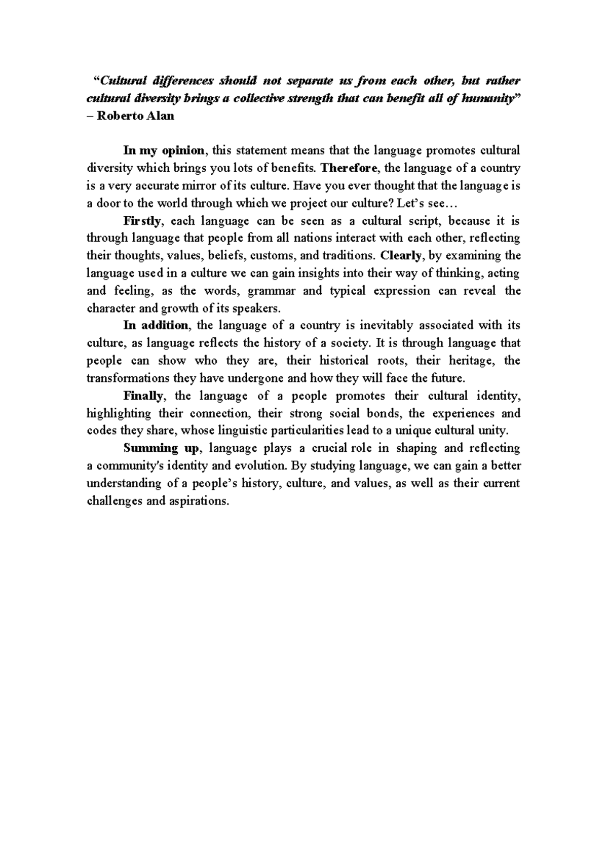 Language is a road map of a culture - opinion text - “Cultural ...