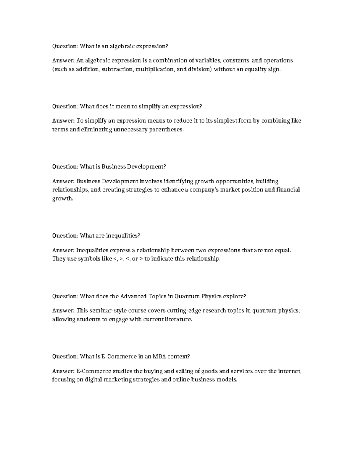Algebraic Expressions & Business Dev. Insights - Course Notes - Studocu