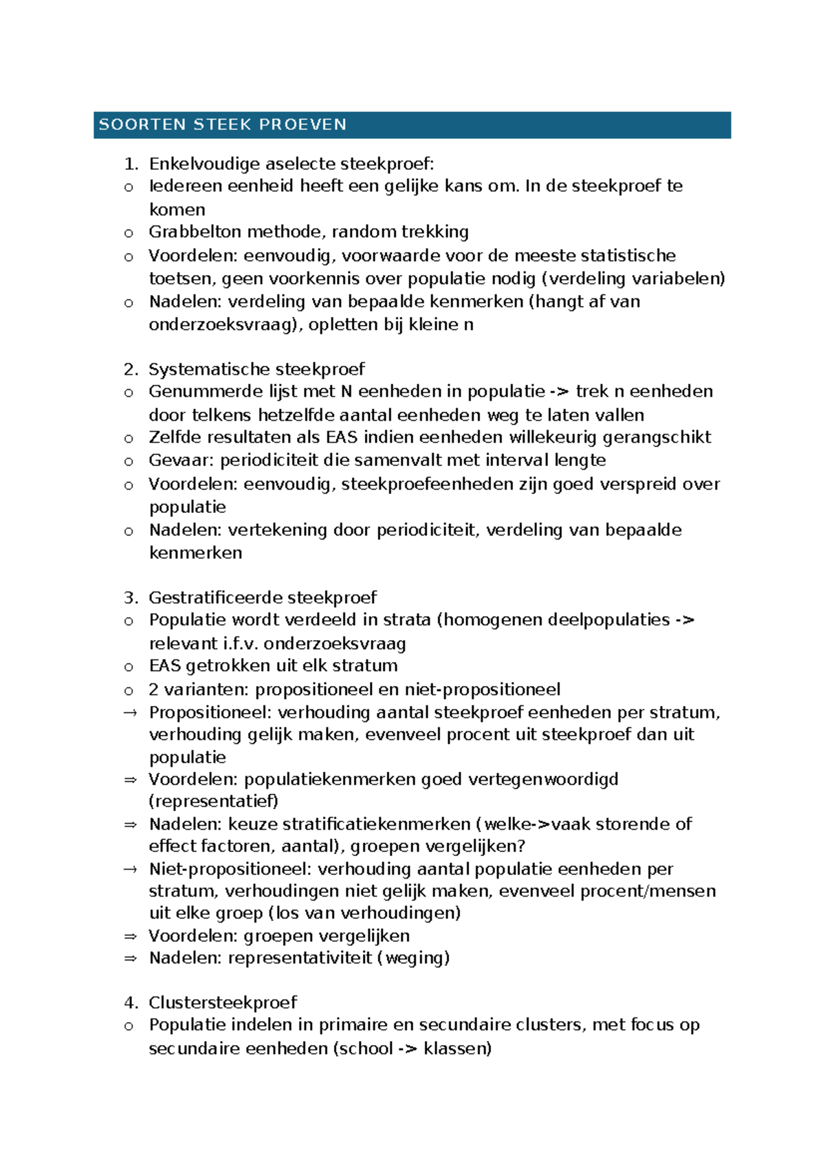 Soorten Steekproeven: Een Overzicht van Methodes en Validiteit - Studocu