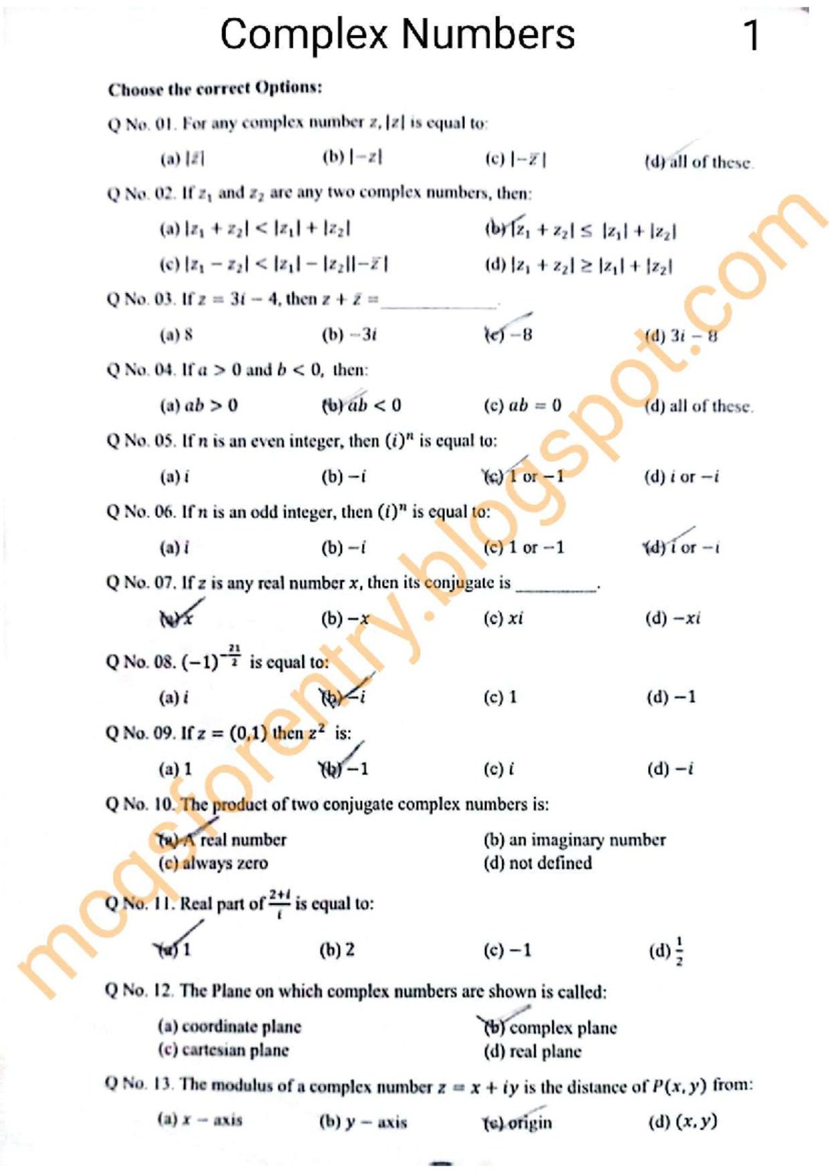Complex Numbers MCQs for ECAT Test - Mehran University - Studocu