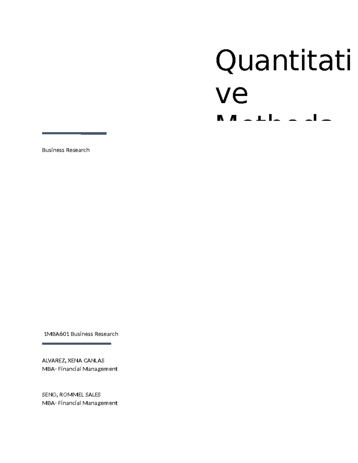 Quantitative Research Methods Overview 1MBA601 - Studocu