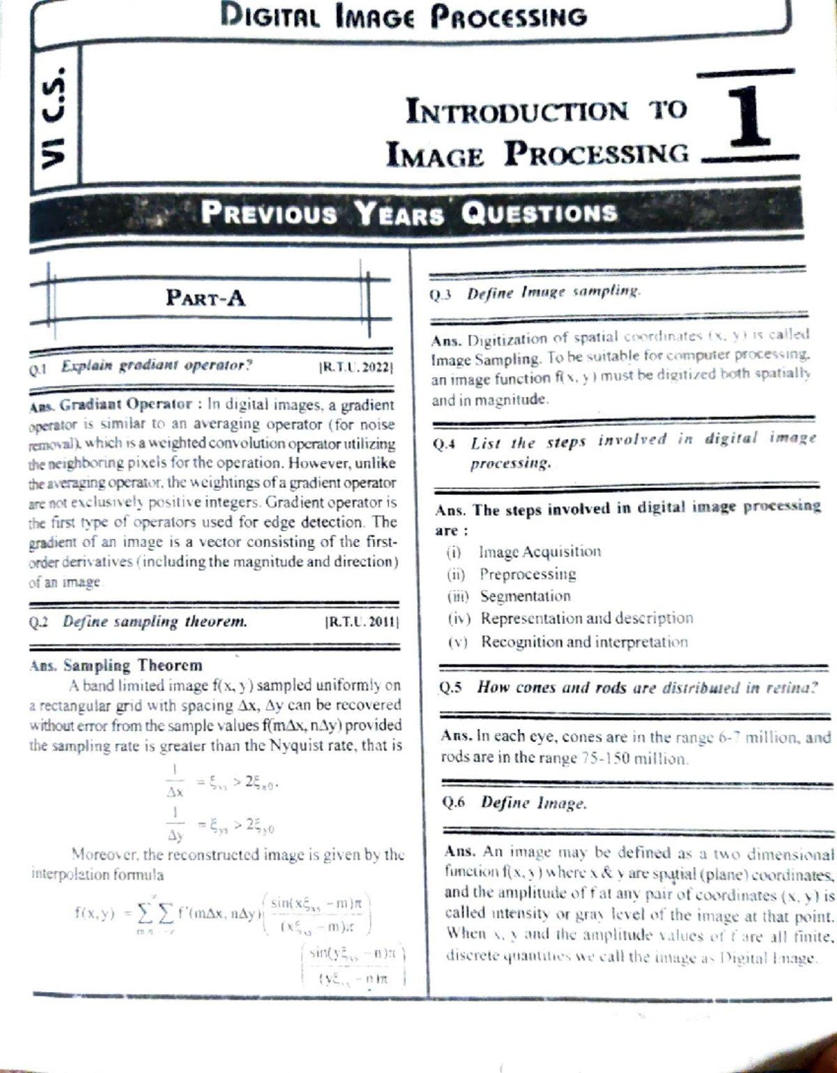 Digital Image Processing CS.VI: Previous Years' Exam Questions and ...