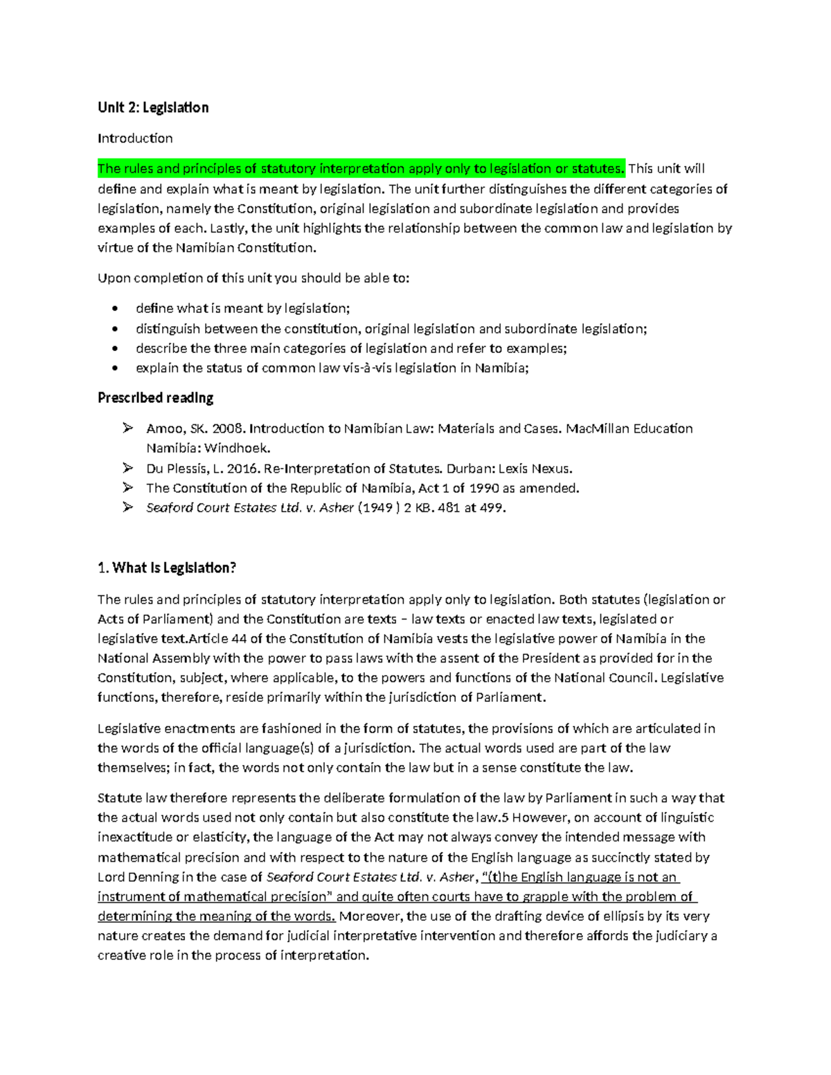 Unit 2: Legislation - Key Concepts and Interpretations - Studocu
