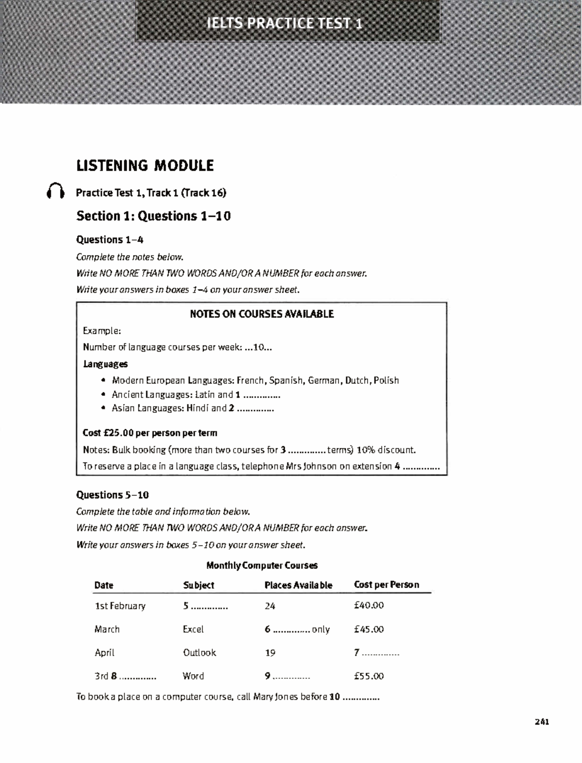 Lesson 18 Listening handout - LISTENING MODULE ####### () Practice Test ...