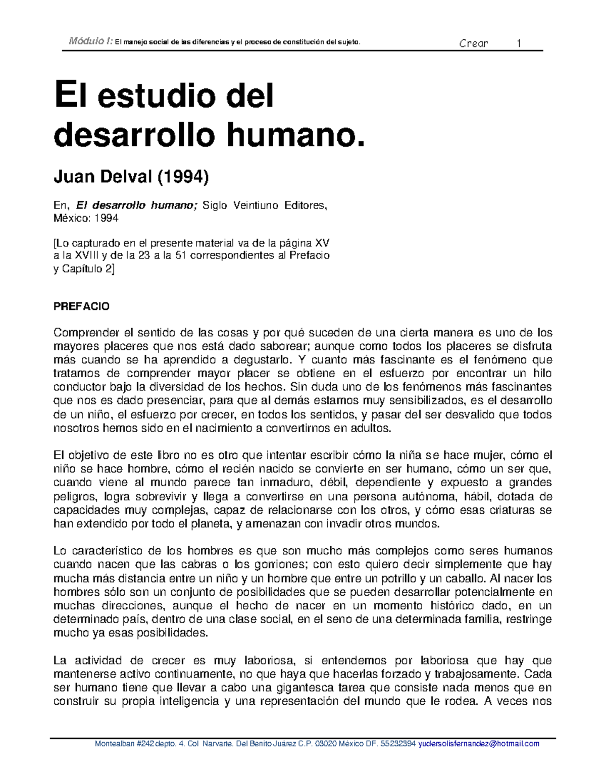 Estudio sobre el Desarrollo Humano según Juan Delval (1994) - Studocu