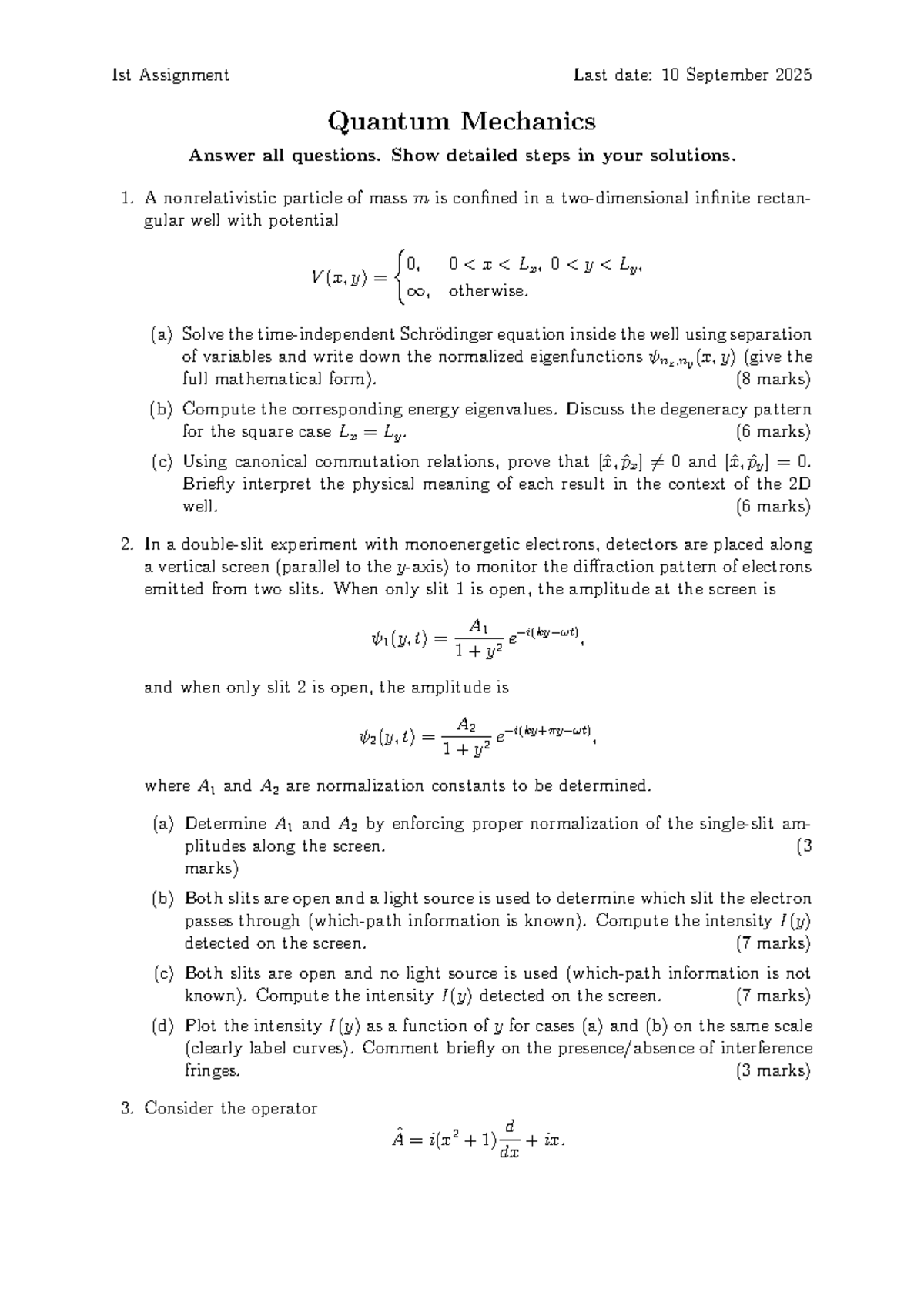 Assignment 1: Quantum Mechanics - Detailed Solutions and Analysis - Studocu